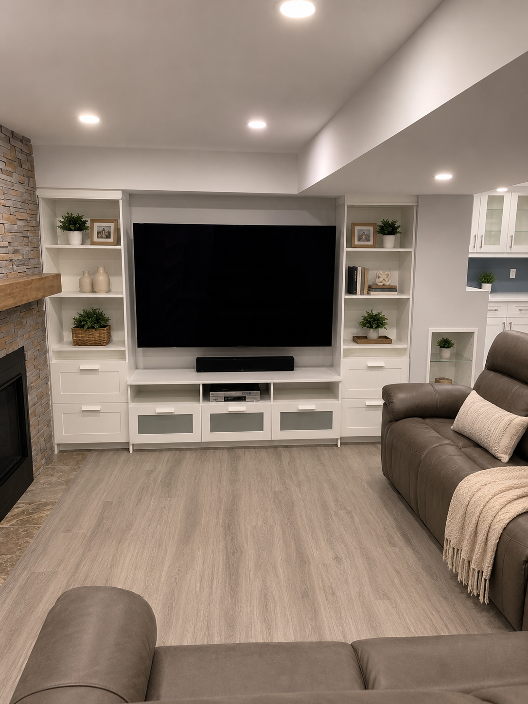 Custom Basement Retreat with Wet Bar & Fireplace | Prova Renovations